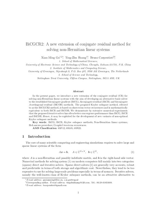 Pdf Bicgcr2 A New Extension Of Conjugate Residual Method For Solving