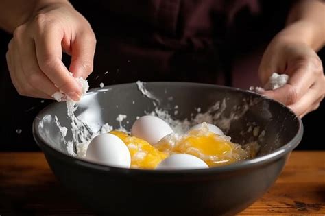 Premium AI Image Woman Hands Breaking An Egg To Separate Egg White And Yolks And Egg Shells At