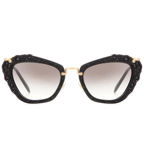 Miu Miu Embellished Cat Eye Sunglasses In Black Lyst