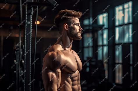 Premium Photo Muscular Man With Nude Torso In Gym Sport And Gym