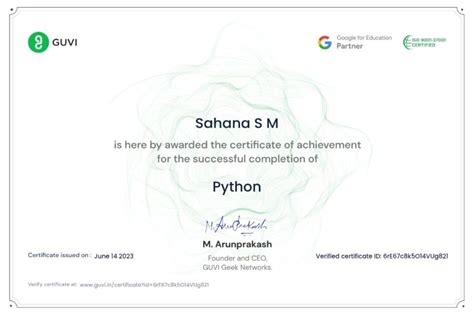 Python Certification Careerdevelopment Sahana Sm