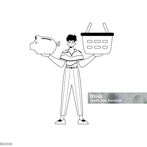 조롱은 돼지 저금통과 낙인 찍힌 손수레를 들고 있습니다 Sum Dark와 수건 아날로그 유행 트렌디한 스타일 벡터 일러스트레이션 금융에 대한 스톡 벡터 아트 및 기타 이미지