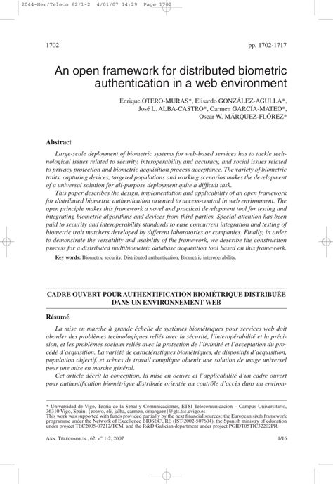 pdf an open framework for distributed biometric authentication in a