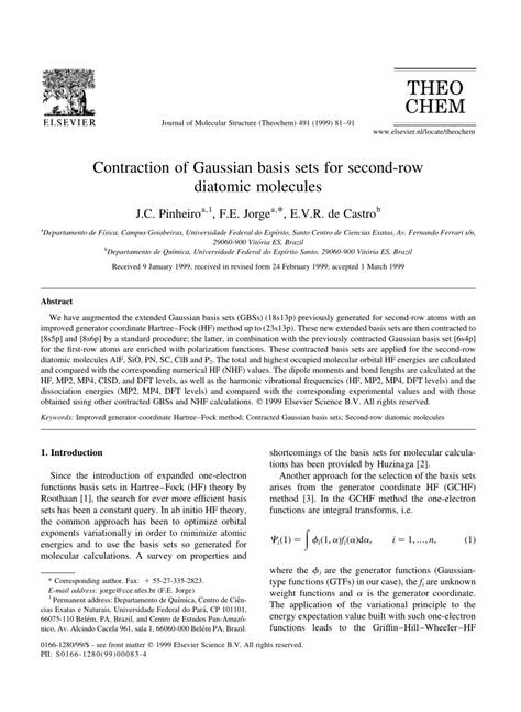 Pdf Contraction Of Gaussian Basis Sets For Second Row Diatomic Molecules