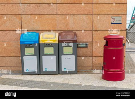 colour coded lids at sorting bins please recycle in hong kong stock