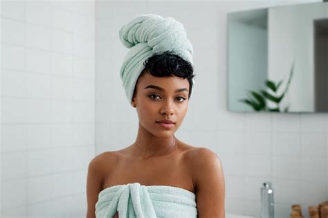 Premium Photo Young Attractive Black Girl Posing In The Bathroom
