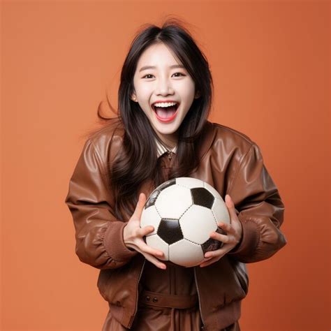 Premium Photo Photo Of Exited Asian Girl Holding A Ball