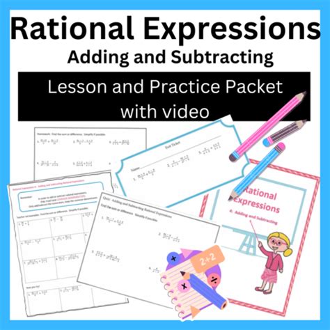 Rational Expressions Adding And Subtracting Worksheet And Lesson Video Classful