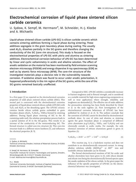 Pdf Electrochemical Corrosion Of Liquid Phase Sintered Silicon Carbide Ceramics Dokumen Tips
