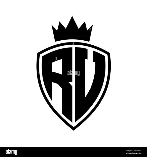 Rv Letter Bold Monogram With Shield And Crown Outline Shape With Black And White Color Design