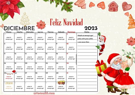 Calendarios Diciembre 2023 Para Imprimir Navidad Editable
