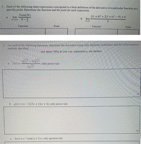 Solved 1 Each Of The Following Limit Expressions Correspond