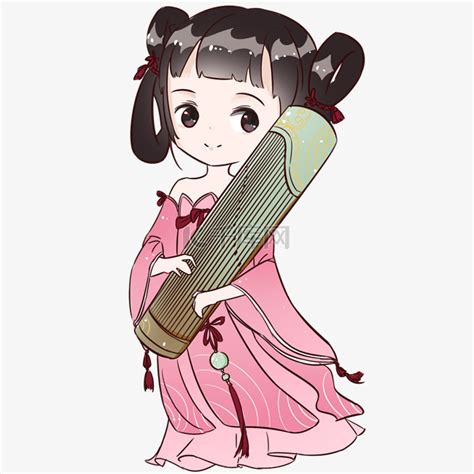 古风Q版侍女古筝素材图片免费下载 千库网