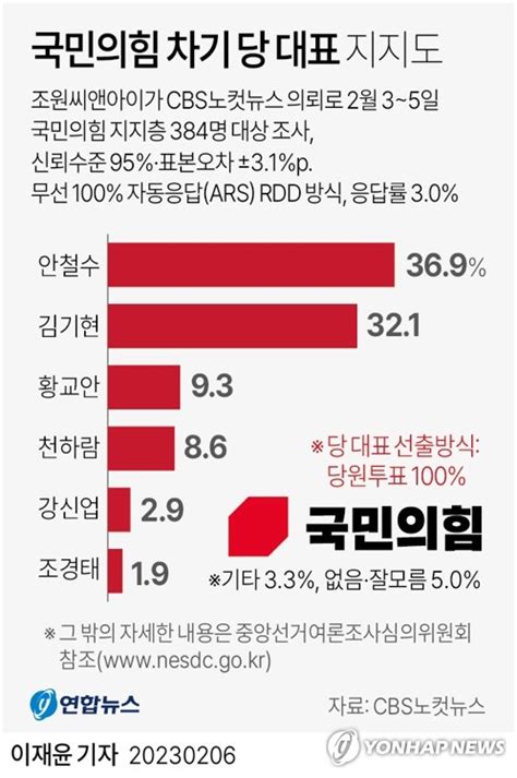 그래픽 국민의힘 차기 당 대표 후보 지지도