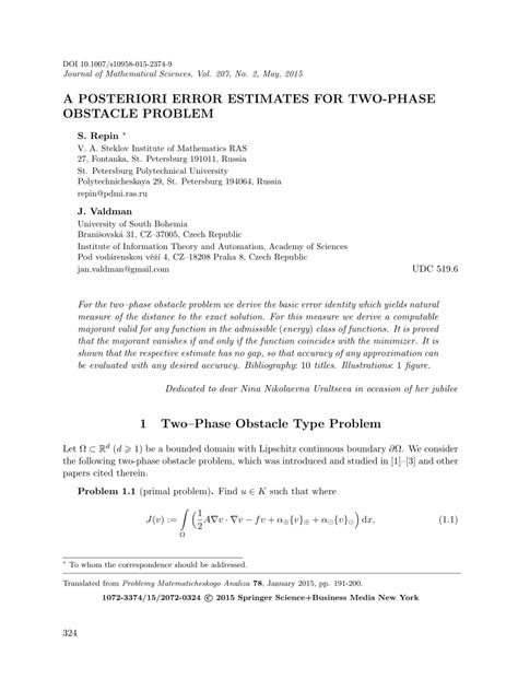 Pdf A Posteriori Error Estimates For Two Phase Obstacle Problem