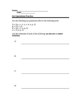 Set Theory Set Operations Worksheet By Mr Hughes TPT