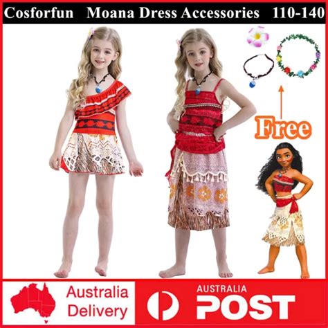 GIRLS KIDS MOANA Princess Costume Dress Cosplay Moana Skirt Necklace ...