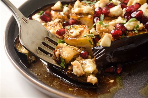 Roasted Eggplant With Feta And Pomegranate Bravabod