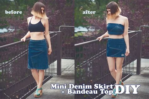 New Life Of Old Denim Skirt Diy Bandeau Top Mini Skirt Dushonok