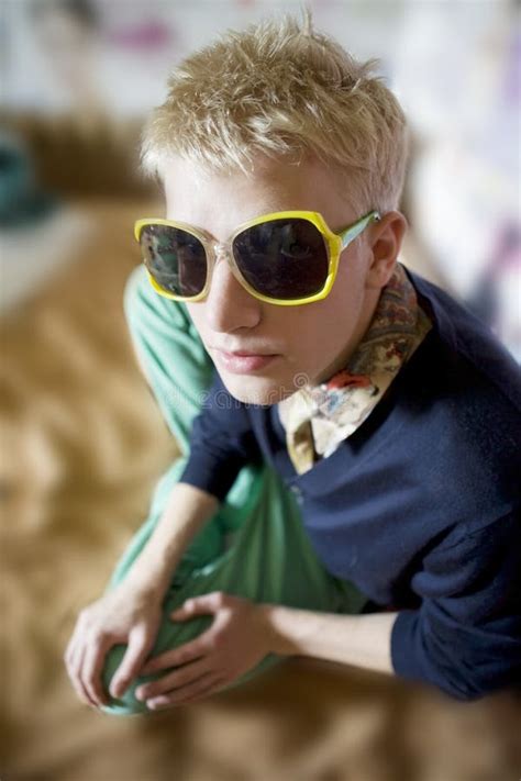 Young Blond Man In Sunshine Glasses Stock Image Image Of Short Hair