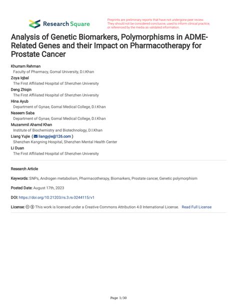 Pdf Analysis Of Genetic Biomarkers Polymorphisms In Adme Related Genes And Their Impact On