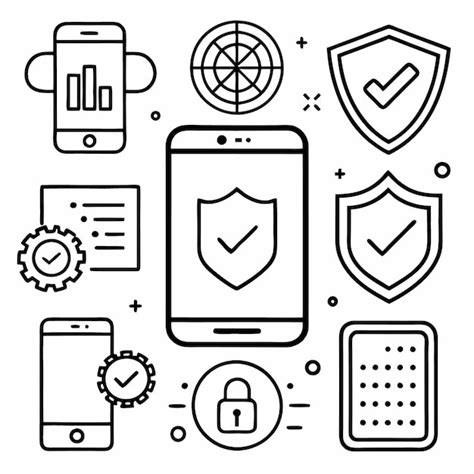Smartphone Security With Check Marks Shield Padlock Gear And Graph