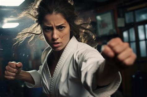 Premium Photo Female Karate Practitioner Executing A Powerful Punch