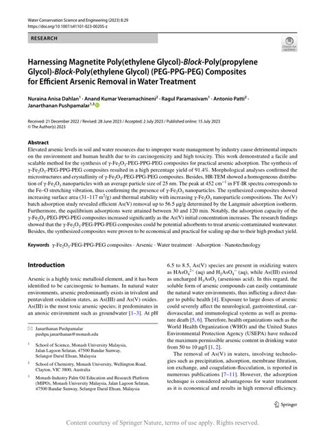 Pdf Harnessing Magnetite Polyethylene Glycol Block Polypropylene Glycol Block Poly
