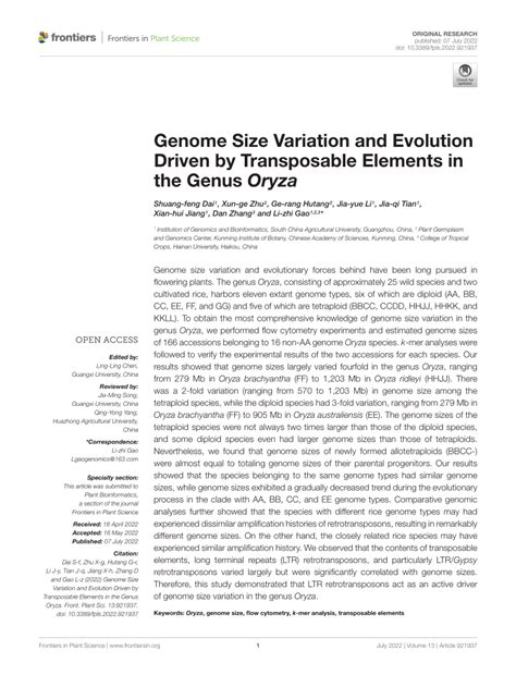 Pdf Genome Size Variation And Evolution Driven By Transposable