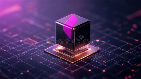 quantum computing and blockchain conceptual background with cpu core code cube blocks and