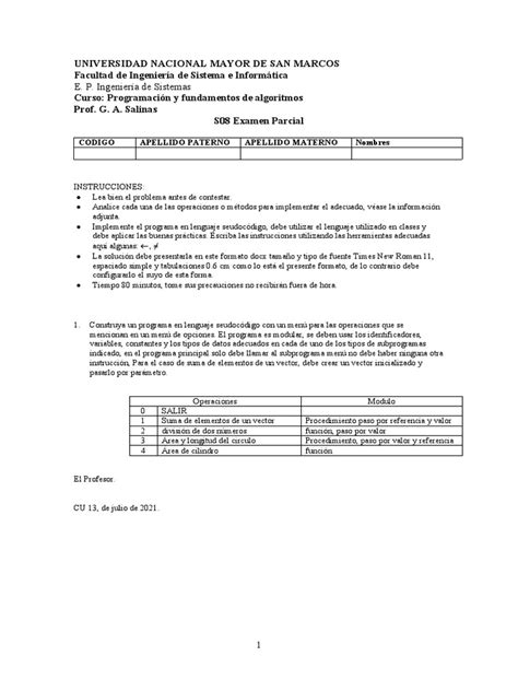 Examen Parcial Programación Salinas Pdf
