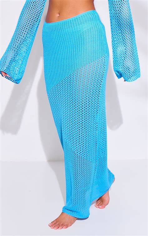 Aqua Crochet Maxi Beach Skirt Swimwear Prettylittlething Ca