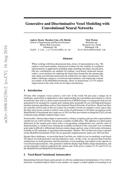 Pdf Generative And Discriminative Voxel Modeling With Convolutional Neural Networks