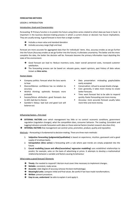 Forecasting Methods Forecasting Methods Lesson 1 Introduction