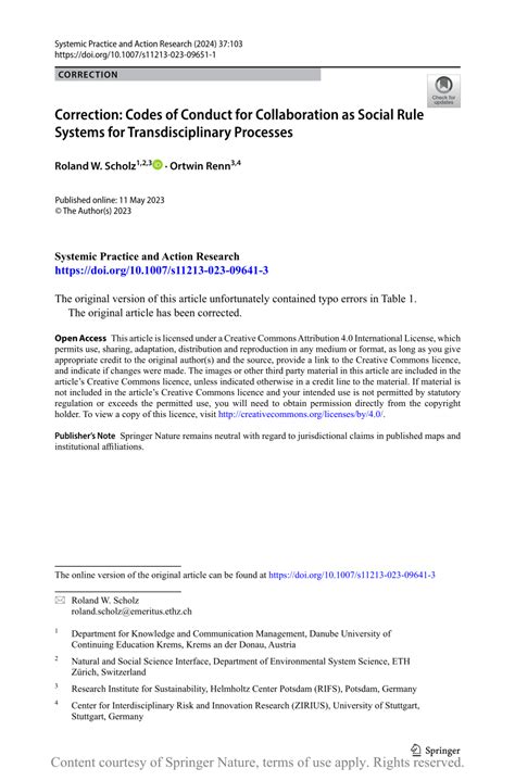 Pdf Correction Codes Of Conduct For Collaboration As Social Rule