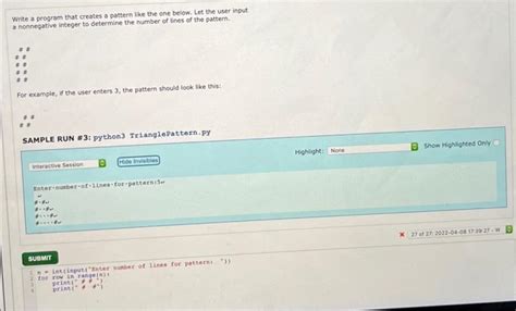 Solved Write A Program That Creates A Pattern Like The One