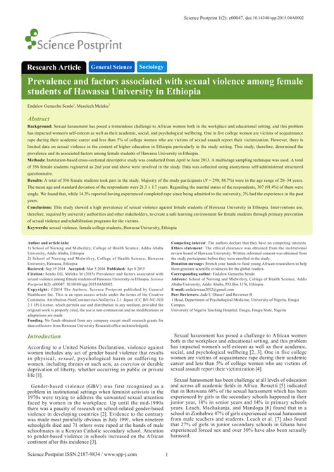 Pdf Prevalence And Factors Associated With Sexual Violence Among