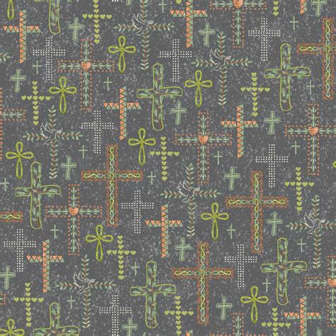 Rejoice Crosses Slate Cotton Fabric Heavenly Fabric Shop