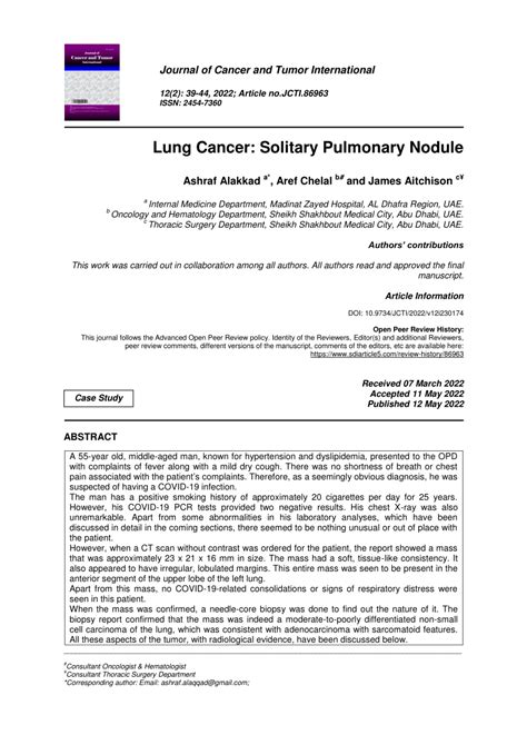 PDF Lung Cancer Solitary Pulmonary Nodule