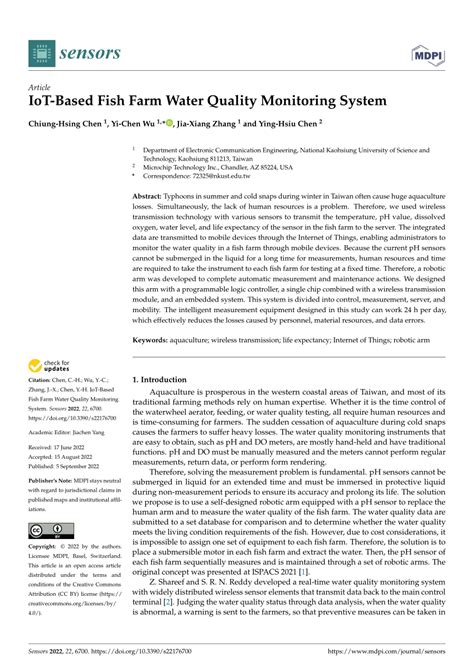 Pdf Iot Based Fish Farm Water Quality Monitoring System