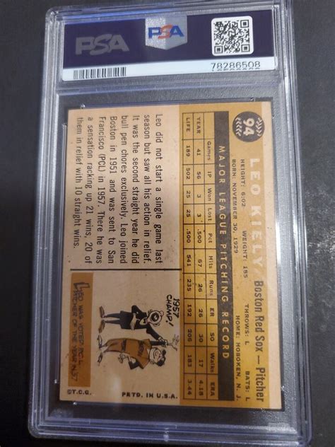 1960 Topps 94 Leo Kiely Boston Red Sox PSA 4 VG EX EBay