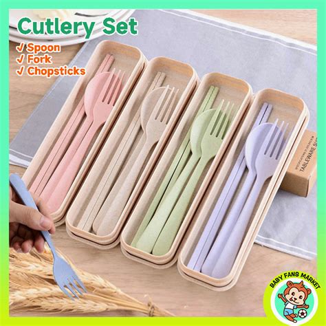 3 In 1 Wheat Straw Cutlery Set Spoon Fork Chopstick For Weeding Party