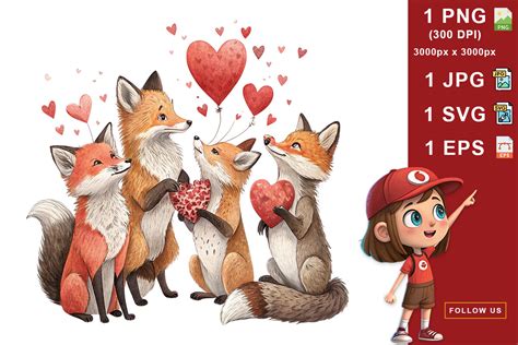 Four Foxes Valentines Day Graphic By Breakingdots · Creative Fabrica