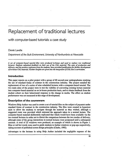 Pdf Replacement Of Traditional Lectures With Computer Based Tutorials