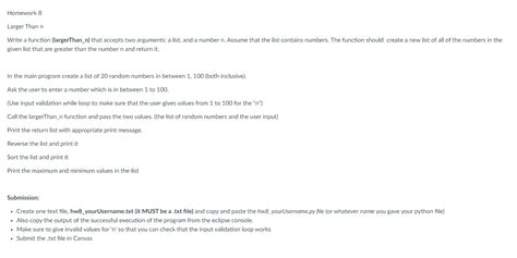 Solved Homework 8 Larger Than N Write A Function Chegg