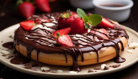 Indulgent Chocolate Cake With Fresh Strawberry And Cream Generated By