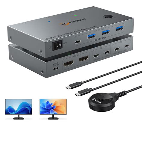 2 Notebook Usb C Dual Monitor Kvm Switch 2x 4k60hz Hdmi With 100w Pd Kceve Kc Kvm212h Kvm