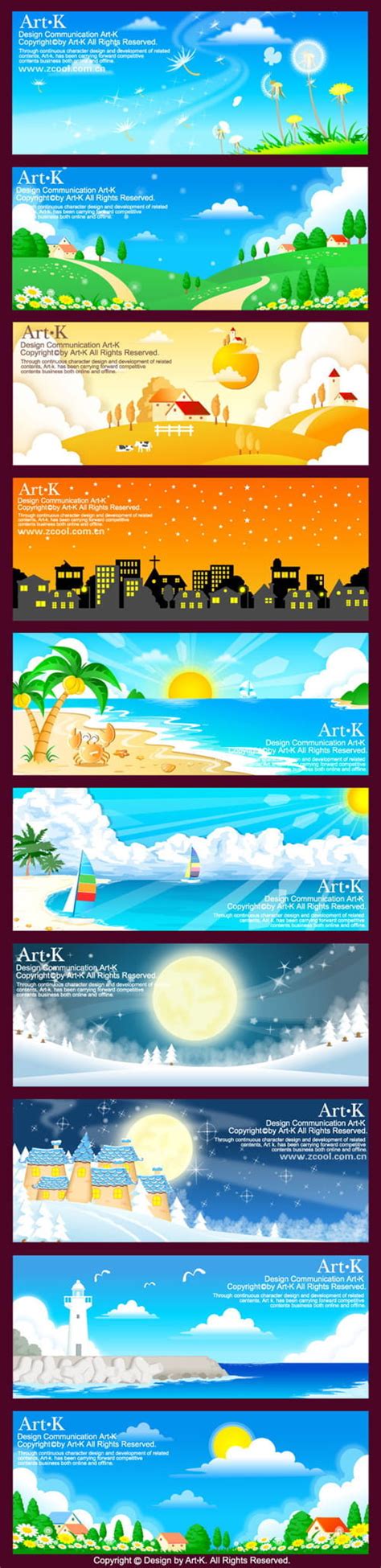 손으로 그린 벡터 스타일 풍경 소재의 10 가지 모델 Ai Uidownload