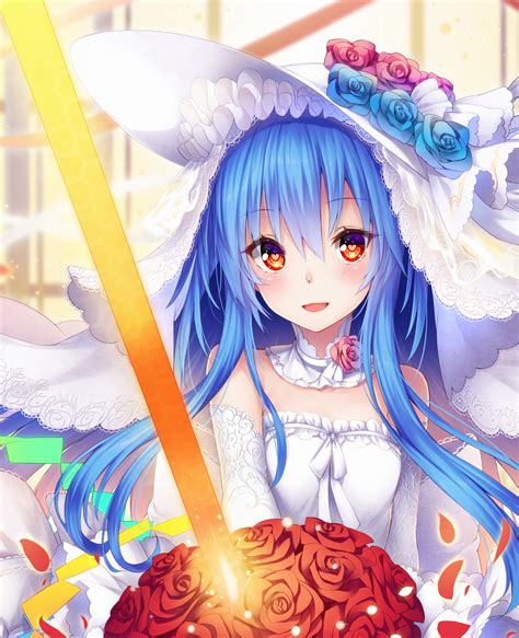 Safebooru 1girl Alternate Costume Bangs Bare Shoulders Blue Hair Blue