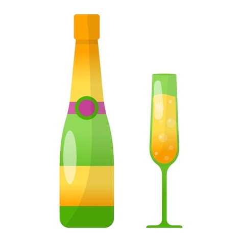 Premium Vector Green Bottle Wine Golden Wrapper Glass With Sparkling